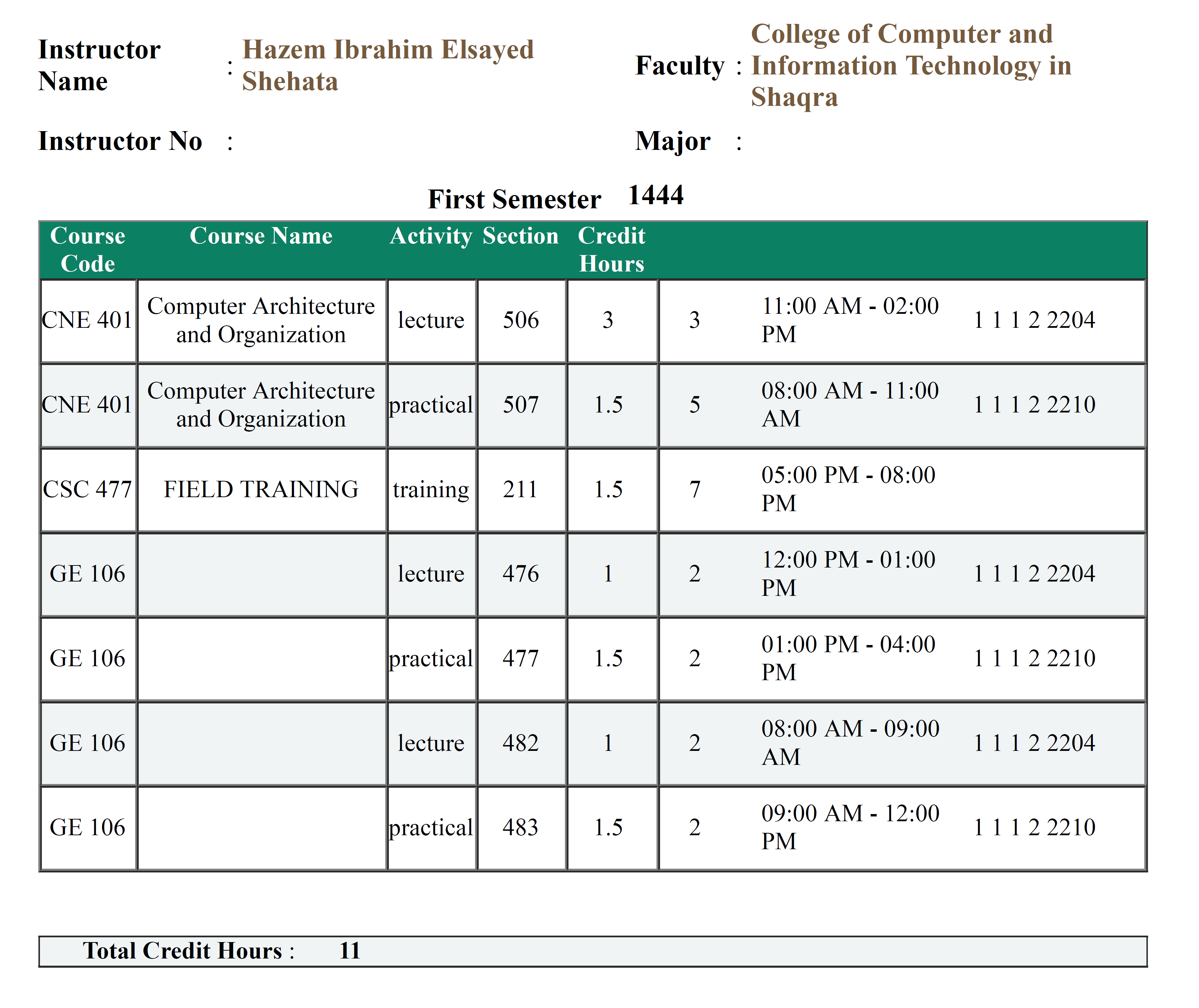 Time Table | Shaqra University